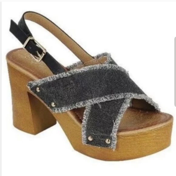 Forever 21 Shoes | Black Denim Fringe Platform Sandals | Poshmark